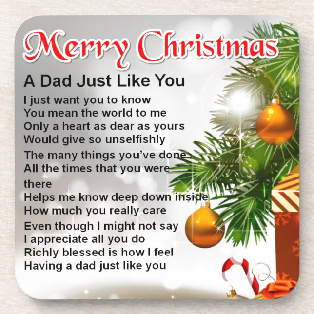 Dad Poem - Christmas Design 1 Drink Coaster | Zazzle