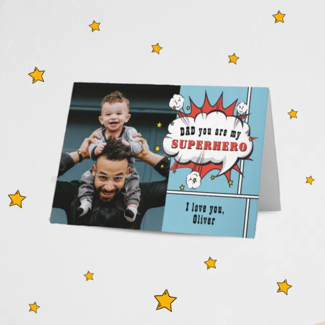 Dad Superhero Comic Speech Bubble Photo Card | Zazzle