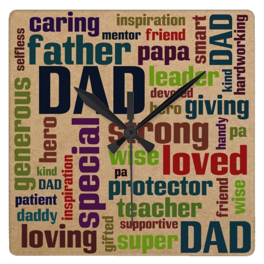 Dad Word Cloud Text Father's Day Typography Square Wall Clock | Zazzle.com
