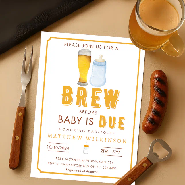 Dadchelor Beer Brew Before Baby Dad To Be Shower Invitation | Zazzle