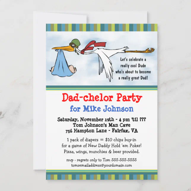 Dadchelor - Cute New Daddy Poker Party Invitations | Zazzle