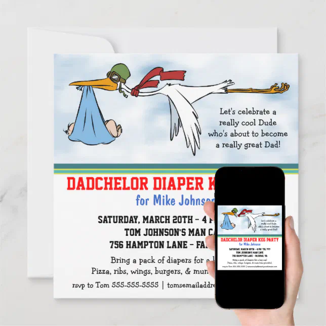 Dadchelor Diaper Keg New Dad Cute Party Invitation | Zazzle