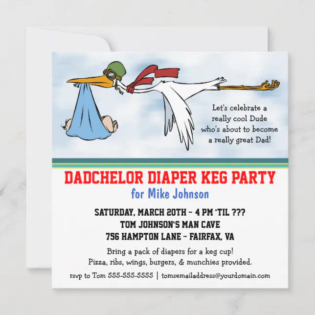 Dadchelor Diaper Keg New Dad Cute Party Invitation | Zazzle