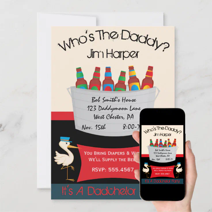 Dadchelor Diaper Keg Party Invitations | Zazzle