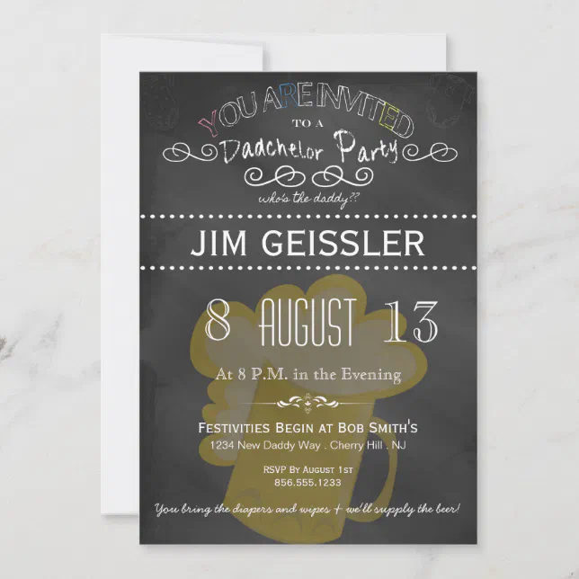 Dadchelor Party Invite in Chalkboard Typography | Zazzle