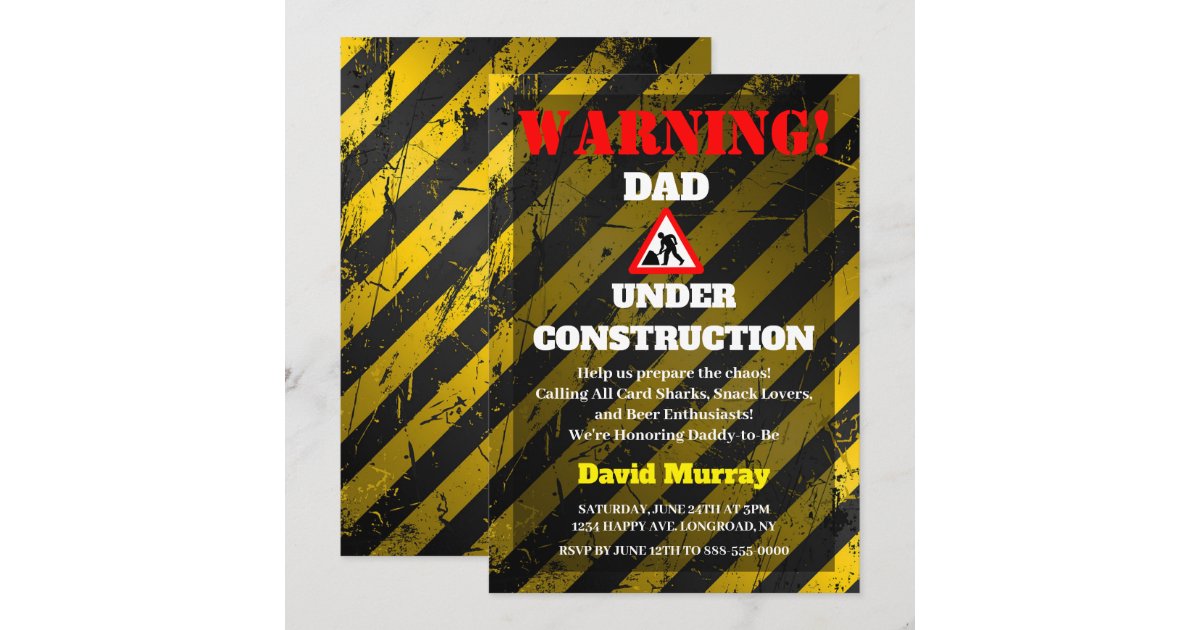 Dadchelor Party | Warning DAD Under Construction Invitation | Zazzle