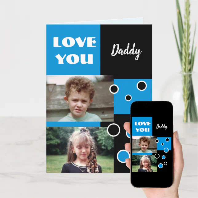 Daddy blue and black photo Birthday greeting Card | Zazzle