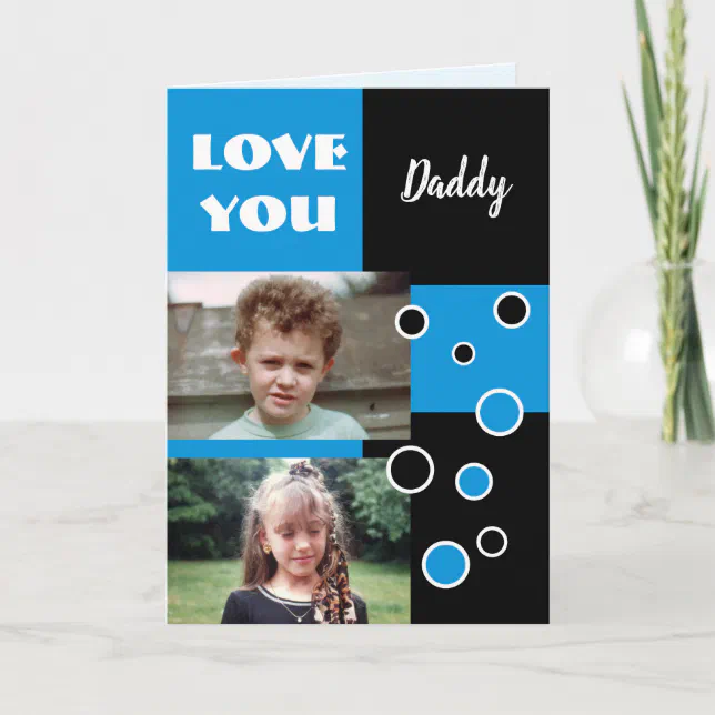 Daddy blue and black photo Birthday greeting Card | Zazzle