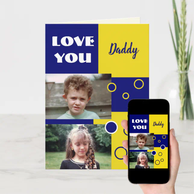 Daddy blue and yellow photo Birthday greeting Card | Zazzle