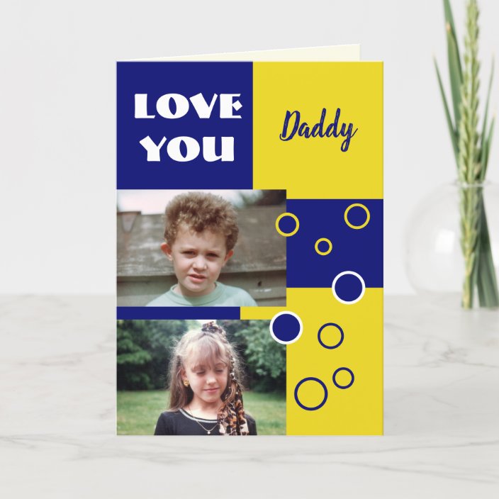Daddy blue and yellow photo Birthday greeting Card | Zazzle.com