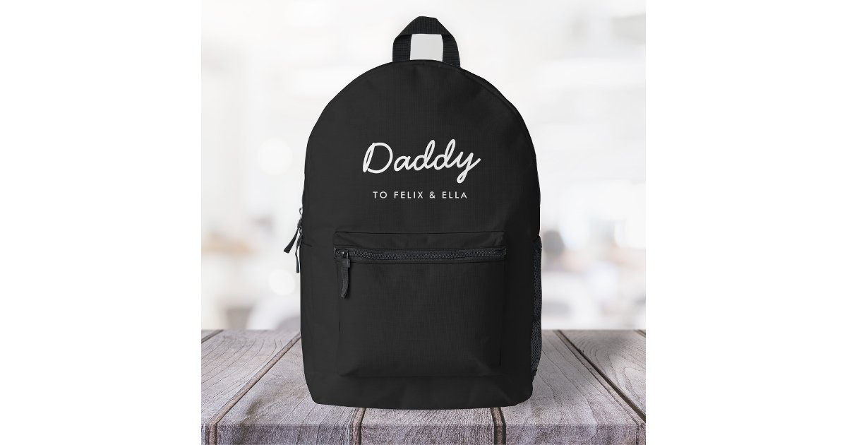 Daddy | Modern Kids Names Black Printed Backpack | Zazzle