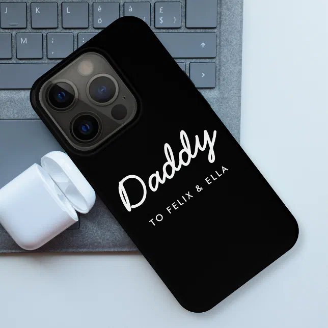 Daddy | Modern Kids Names Father's Day Black iPhone Case | Zazzle