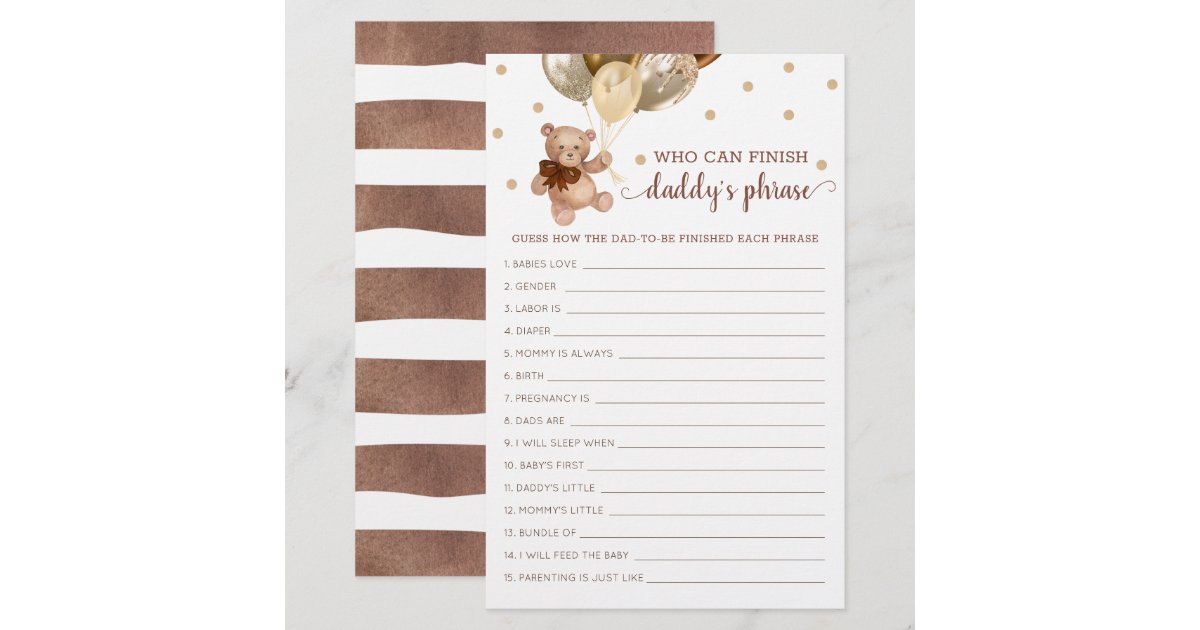 Daddy's Phrase Game Baby Shower Teddy Bear | Zazzle