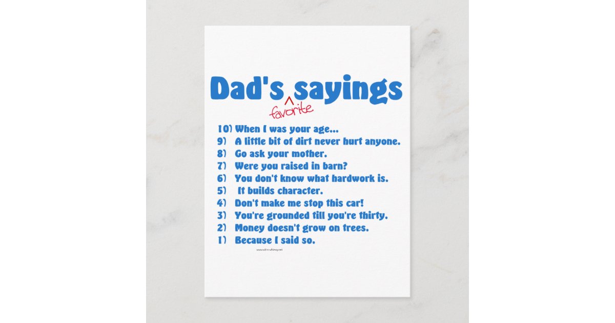 Dad's favorite sayings on gifts for him. postcard | Zazzle