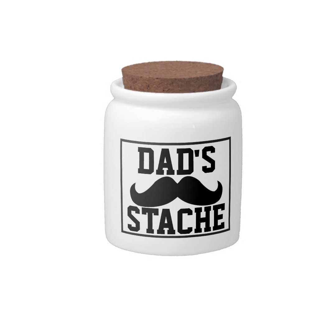 Dad's Stache Quote Funny Black Mustache Candy Jar | Zazzle