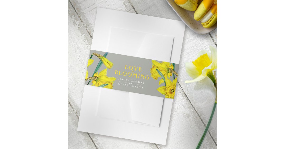 Daffodil love is blooming yellow spring wedding invitation belly band ...