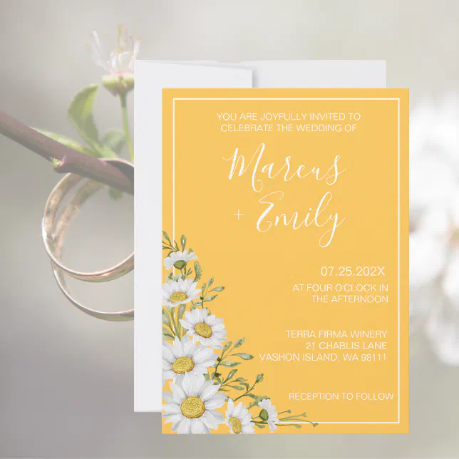 Daffodil Yellow & White Daisies Wedding Invitation | Zazzle