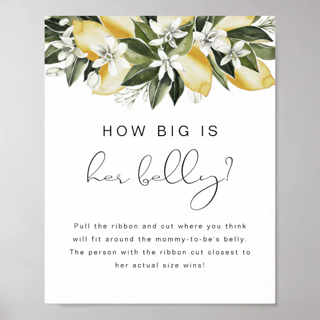 DAHLIA Lemon How Big Her Belly Baby Shower Poster | Zazzle
