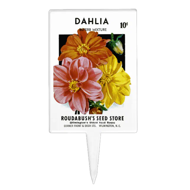 Dahlia Vintage Seed Packet Cake Topper | Zazzle