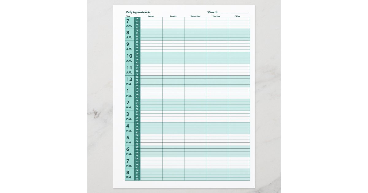 Daily Appointment Schedule | Mint Green | Zazzle