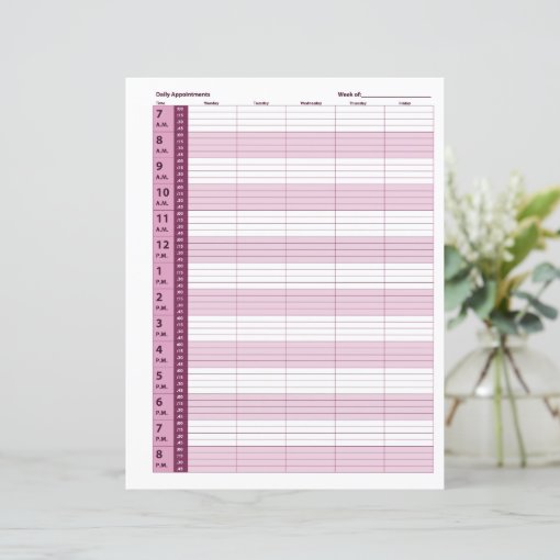 Daily Appointment Schedule | Pink | Zazzle