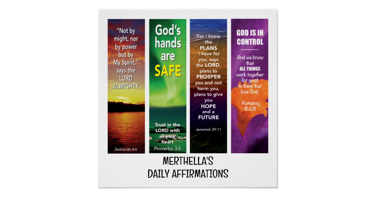 DAILY BIBLE AFFIRMATIONS Personalized Christian Poster | Zazzle