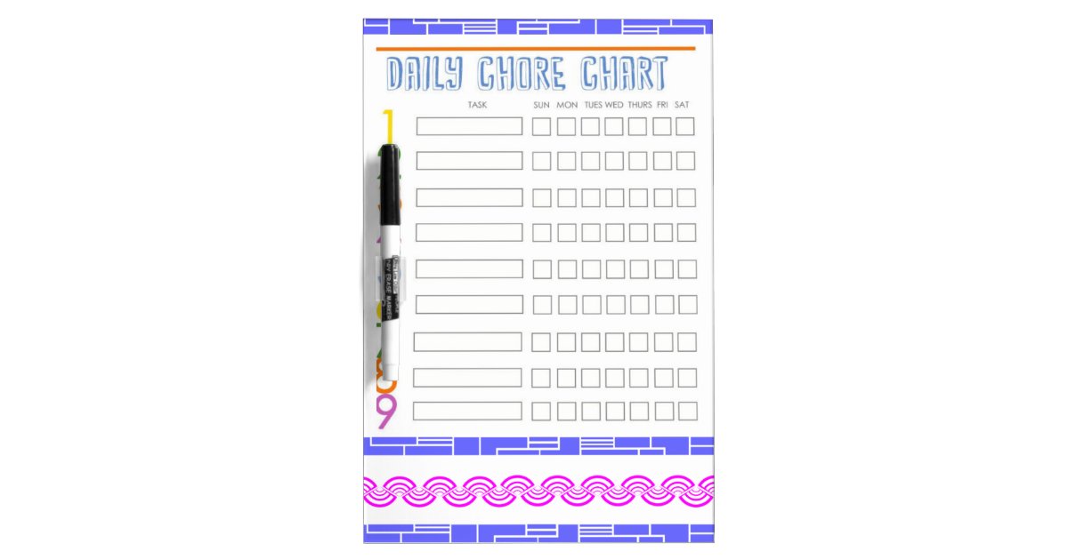 Daily Chore Chart for kids Dry Erase Board | Zazzle