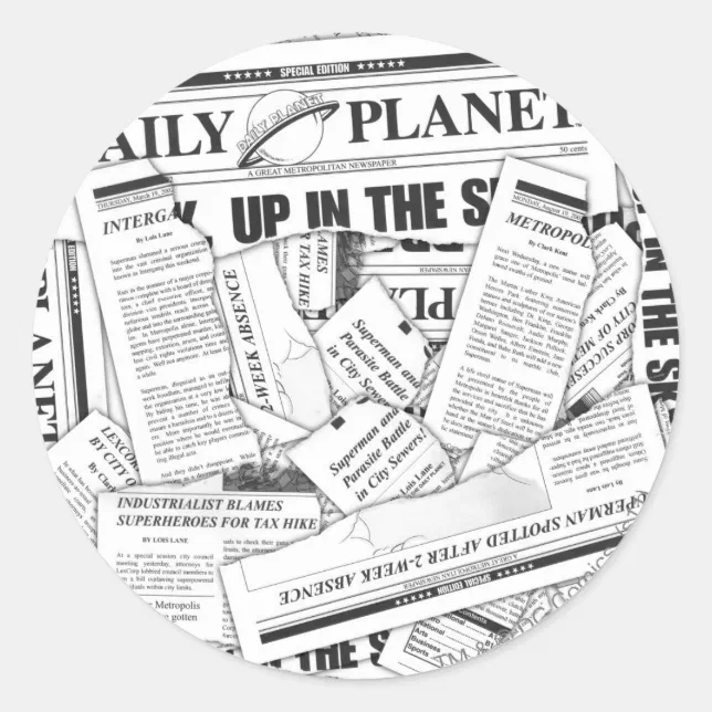 Daily Planet Pattern - White Classic Round Sticker | Zazzle