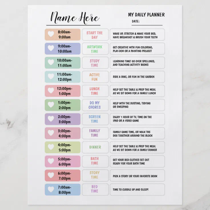Daily Planner Chart Kids Schedule Star Wall Flyer | Zazzle
