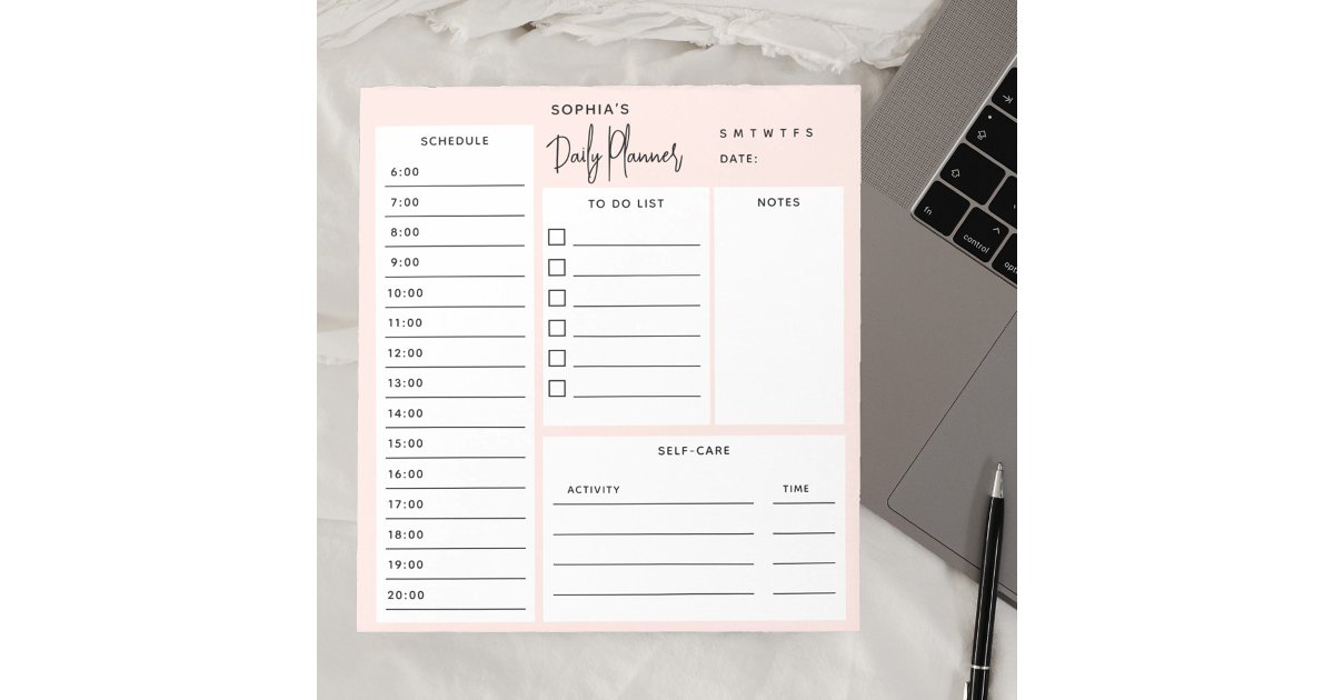 Daily Planner Chic Script Blush Pink Notepad | Zazzle