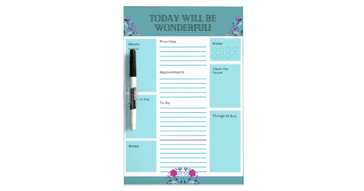 Daily Planner Dry Erase Board | Zazzle