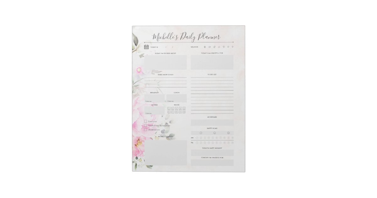 Daily Planner Floral Notepad | Zazzle
