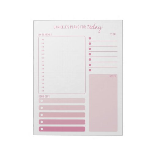 Daily Planner Pink Schedule Notes and To Do Lists | Zazzle