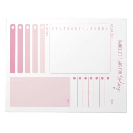 Daily Planner Pink Schedule Notes and To Do Lists | Zazzle