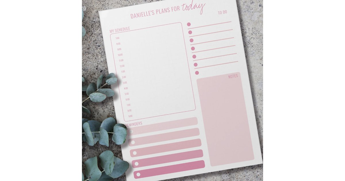 Daily Planner Pink Schedule Notes and To Do Lists | Zazzle