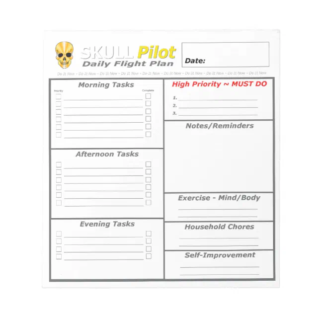 Daily Planner - SkullPilot Daily Flight Plan Notepad | Zazzle