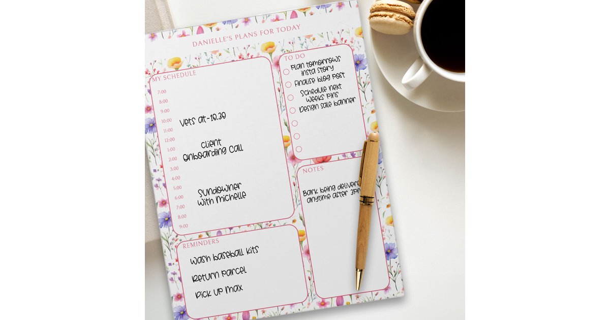 Daily Planner Wildflower Schedule and To Do Lists Notepad | Zazzle
