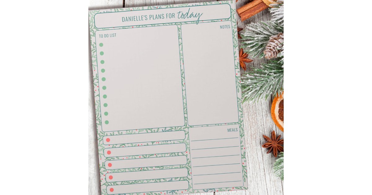 Daily Planner Winter Greenery Note Meal To Do List | Zazzle