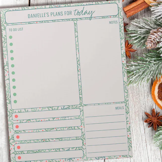Daily Planner Winter Greenery Note Meal To Do List | Zazzle