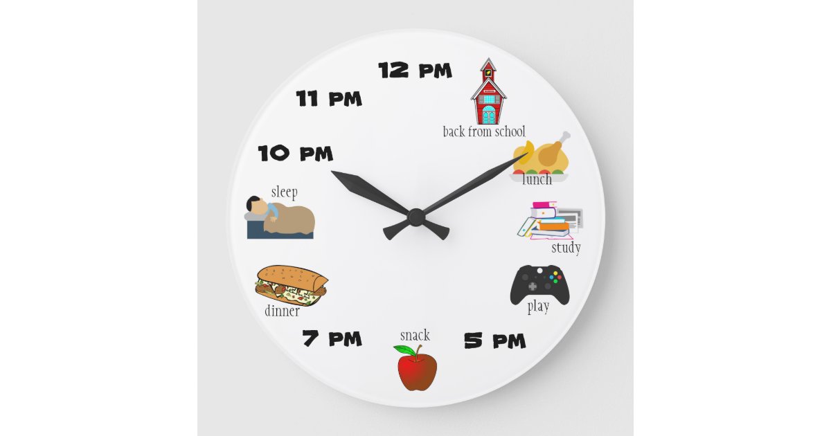 daily pm routine o'clock large clock | Zazzle
