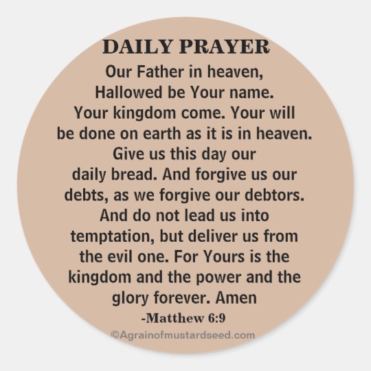 Daily Prayer Our Father NKJV Classic Round Sticker | Zazzle.com