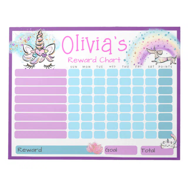 Daily Reward Chart for Kids Routine Unicorn To Do Notepad | Zazzle