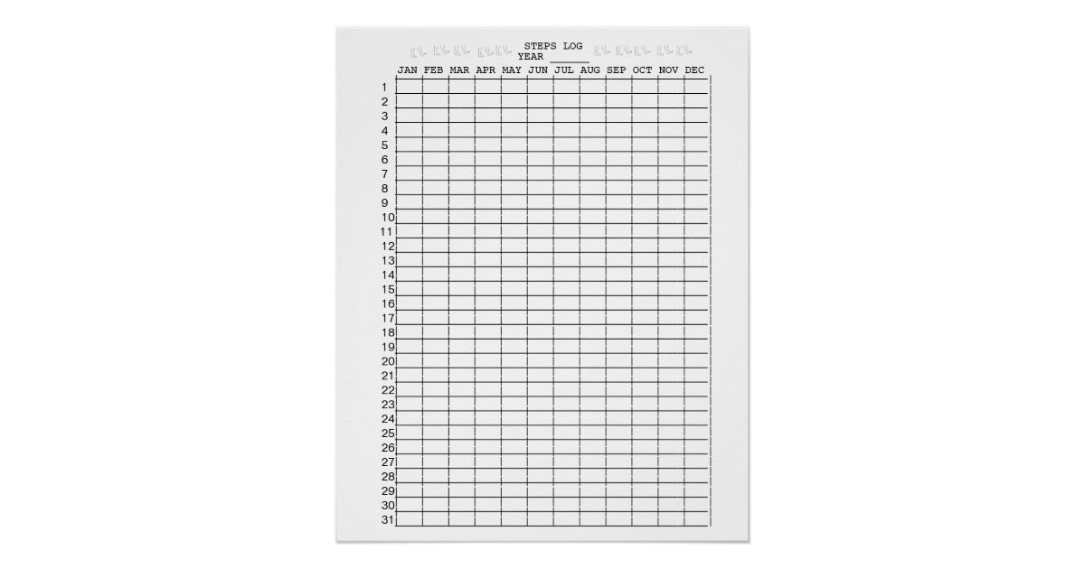 Daily Steps Log Sheets for Months of the Year Poster | Zazzle