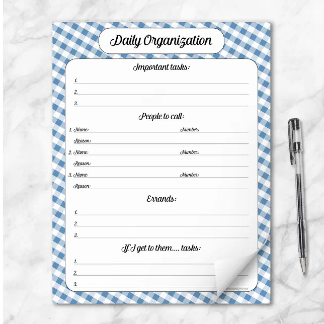 Daily Task List - Blue Gingham Notepad | Zazzle