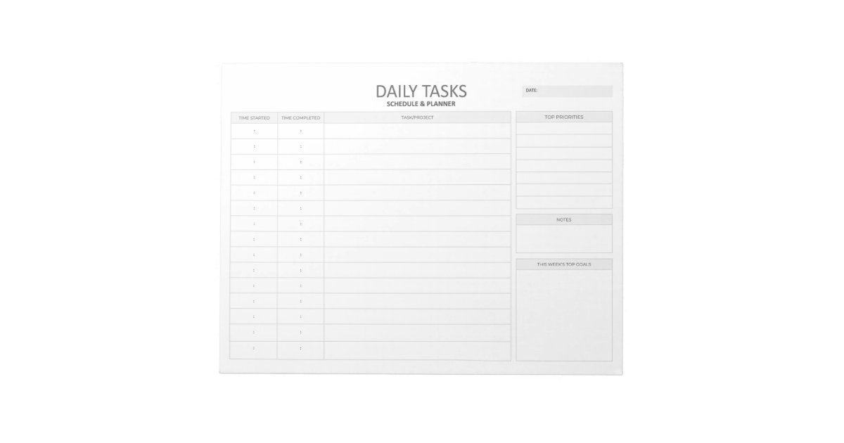 Daily Tasks Note Pad | Zazzle