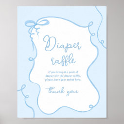 Dainty Bow wavy hand drawn blue diaper raffle Poster | Zazzle