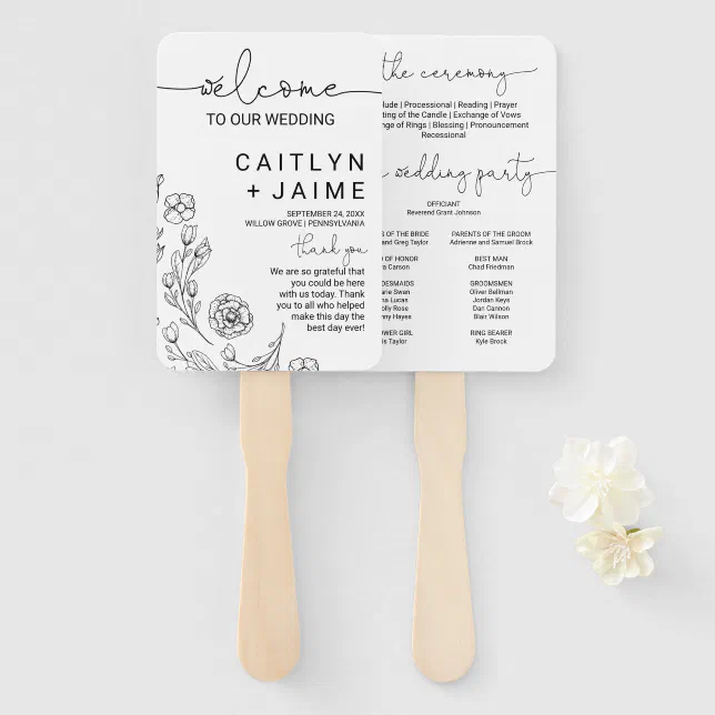 Dainty Elegance Wedding Program Hand Fan | Zazzle