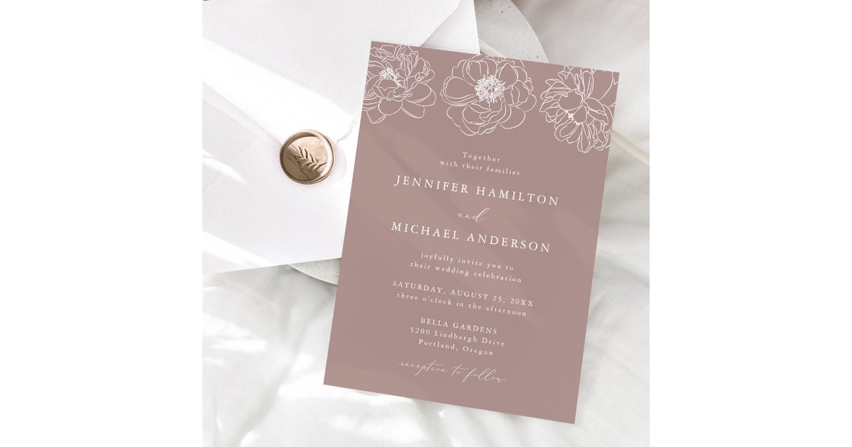 Dainty Floral Mauve Wedding Invitation | Zazzle