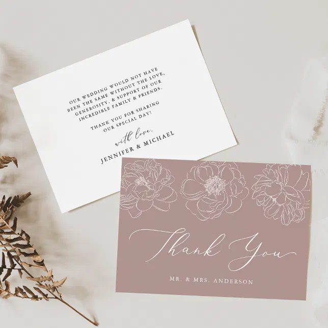 Dainty Floral Mauve Wedding Thank You Card | Zazzle
