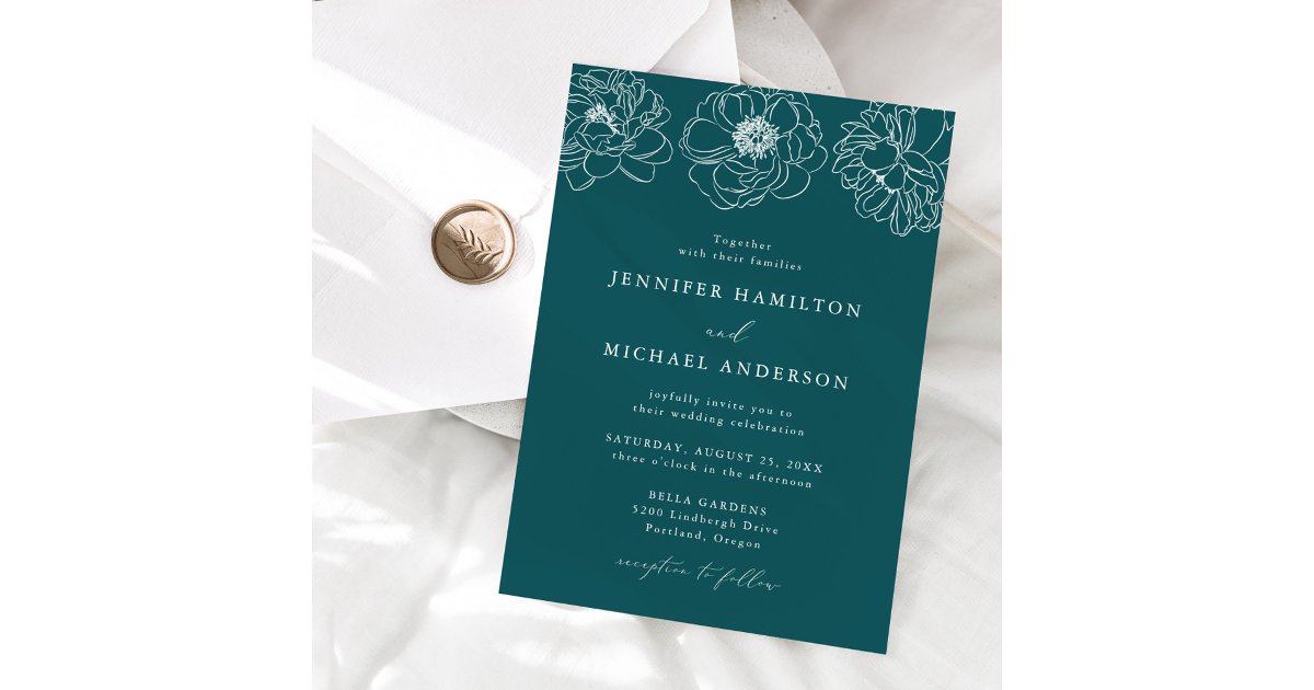 Dainty Floral Teal Wedding Invitation | Zazzle